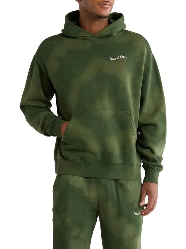 MUSEUM OF PEACE & QUIET Wordmark Tie Dye Cotton Hoodie - Forest