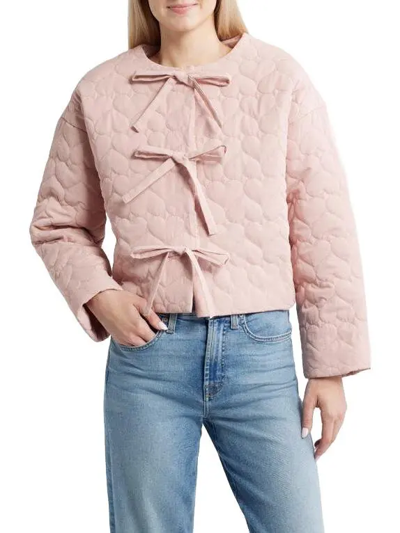 ALL IN FAVOR Heart Quilted Puffer Jacket - Pink