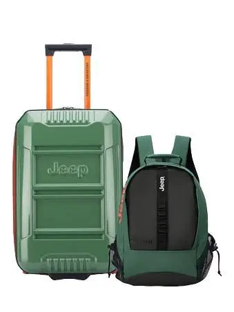 JEEP Hardside Expandable 21-inch Carry-on Luggage And Laptop Travel Backpack Set - Elm Green