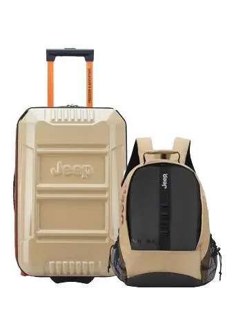JEEP Hardside Expandable 21-inch Carry-on Luggage And Laptop Travel Backpack Set - Warm Sand