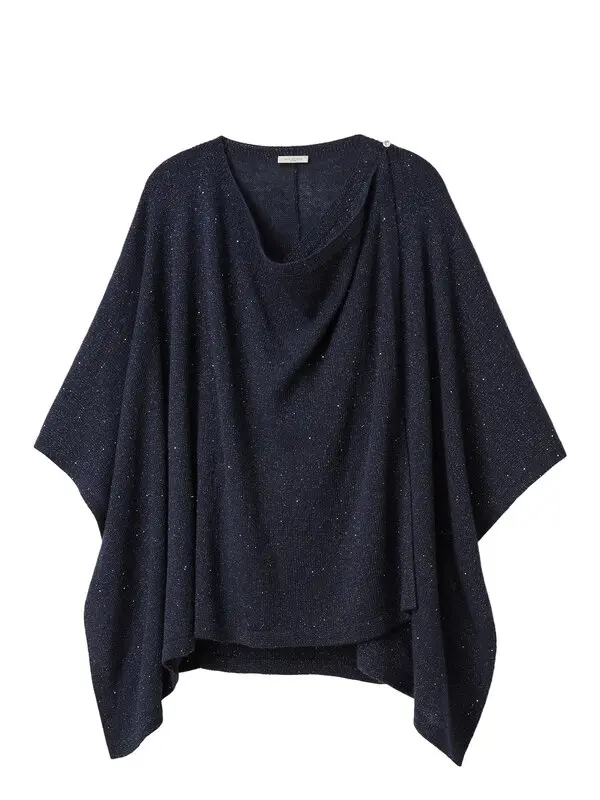 Lafayette 148 New York Cashmere Silk Poncho With Swarovski Crystals - Blue Ink
