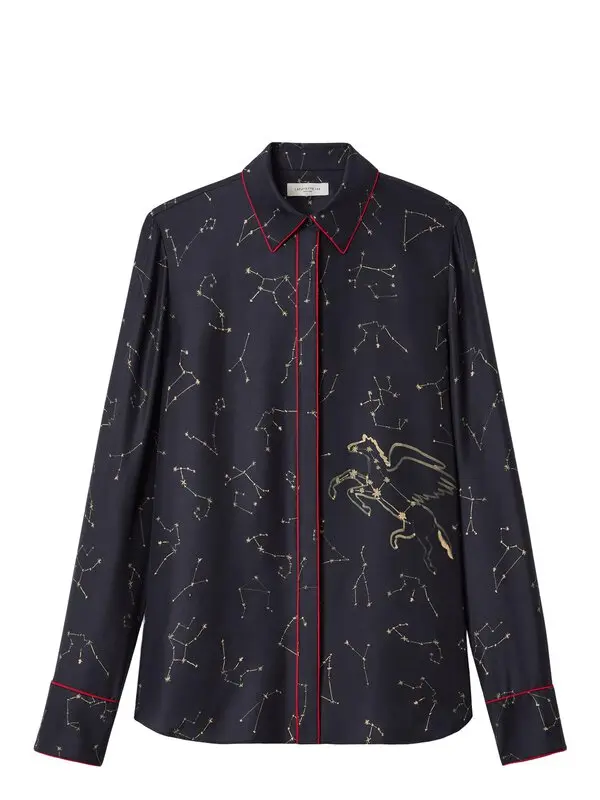 Lafayette 148 New York Constellation Print Silk Blouse - Ink Multi