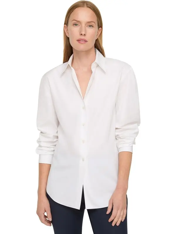 Lafayette 148 New York Organic Cotton Poplin Button-front Shirt - White