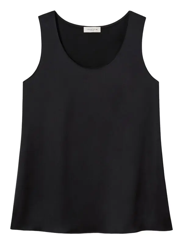 Lafayette 148 New York Satin Sleeveless Scoop Neck Blouse - Black