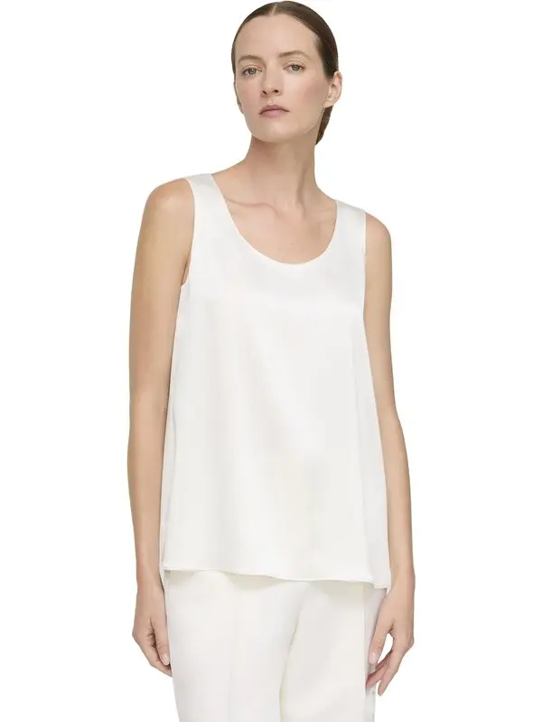 Lafayette 148 New York Satin Sleeveless Scoop Neck Blouse - Cloud