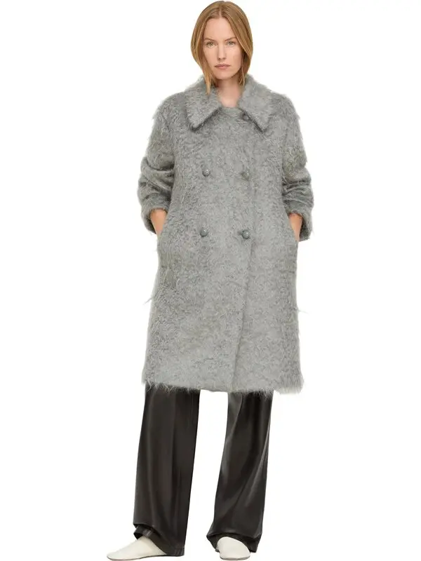 Lafayette 148 New York Brushed Mohair Wool Double-breasted Oversized Coat - Nickel