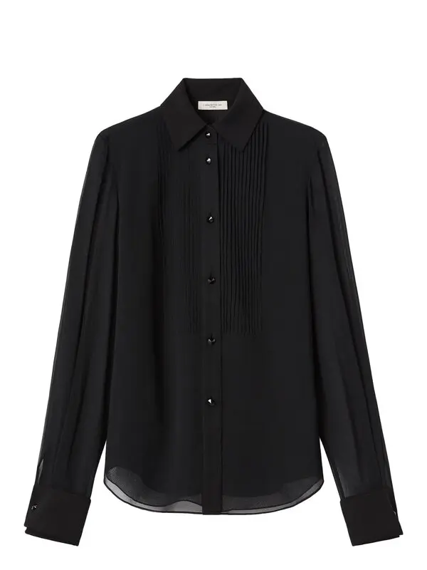 Lafayette 148 New York Silk Georgette Blouse With Swarovski Crystals - Black