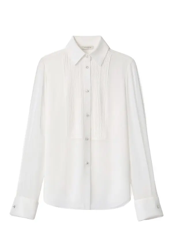 Lafayette 148 New York Silk Georgette Blouse With Swarovski Crystals - Cloud