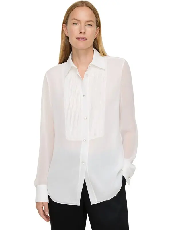 Lafayette 148 New York Silk Georgette Blouse With Swarovski Crystals - Cloud