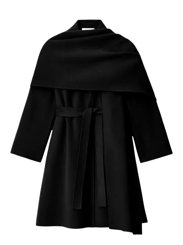 Lafayette 148 New York Wool Cashmere Belted Poncho Coat - Black