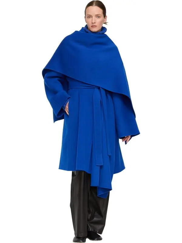 Lafayette 148 New York Wool Cashmere Belted Poncho Coat - Galaxy Blue