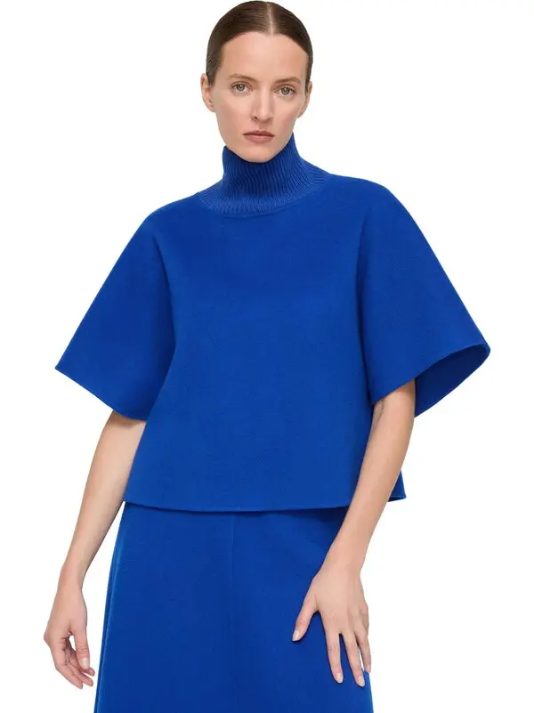 Lafayette 148 New York Wool-cashmere Funnel Neck Top - Galaxy Blue
