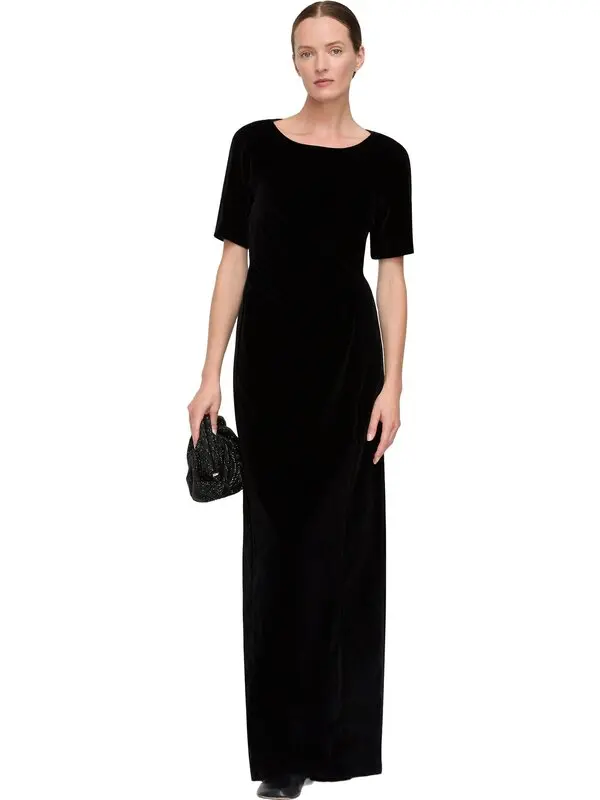 Lafayette 148 New York Cotton Velvet Fitted Maxi Sheath Gown - Black