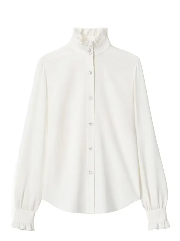 Lafayette 148 New York Organic Silk Georgette Blouse With Swarovski Crystals - Cloud
