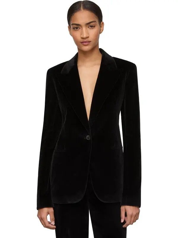 Lafayette 148 New York Cotton Velvet Tailored Blazer - Black