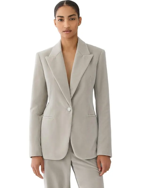 Lafayette 148 New York Cotton Velvet Tailored Blazer - Silver
