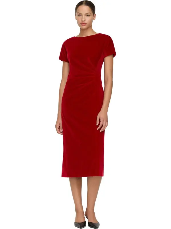 Lafayette 148 New York Cotton Velvet Fitted Midi Sheath Dress - Magnetic Red