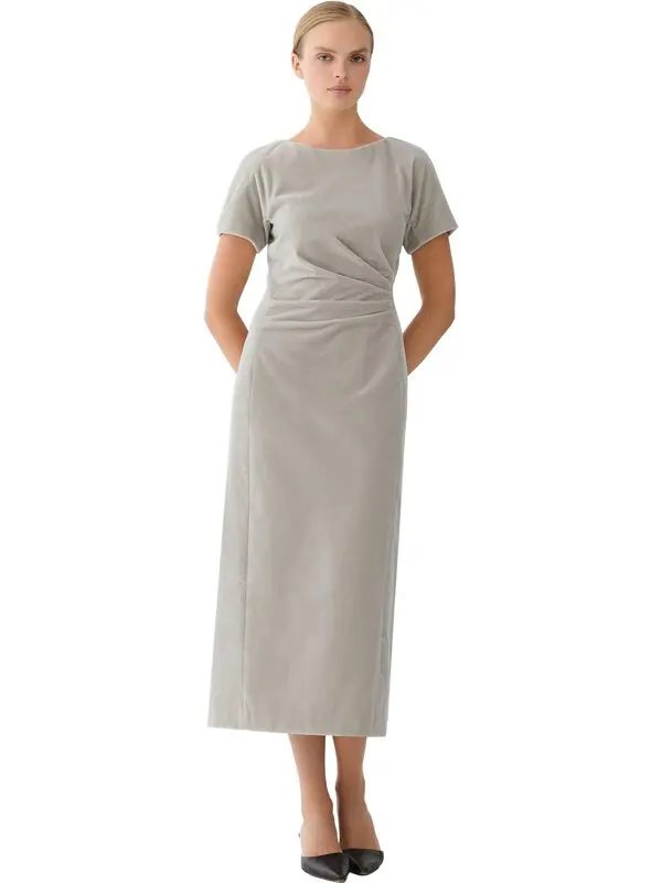 Lafayette 148 New York Cotton Velvet Fitted Midi Sheath Dress - Silver