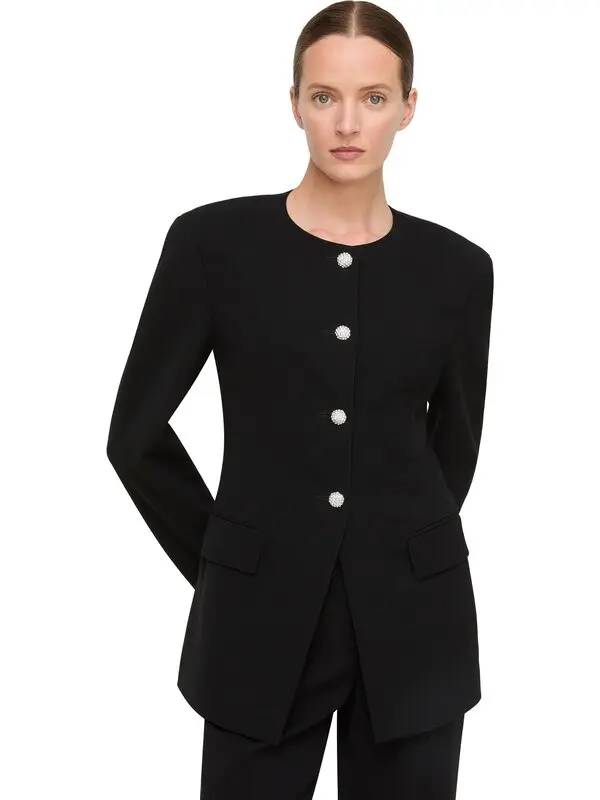 Lafayette 148 New York Tailored Crepe Jacket With Rhinestone Buttons - Black
