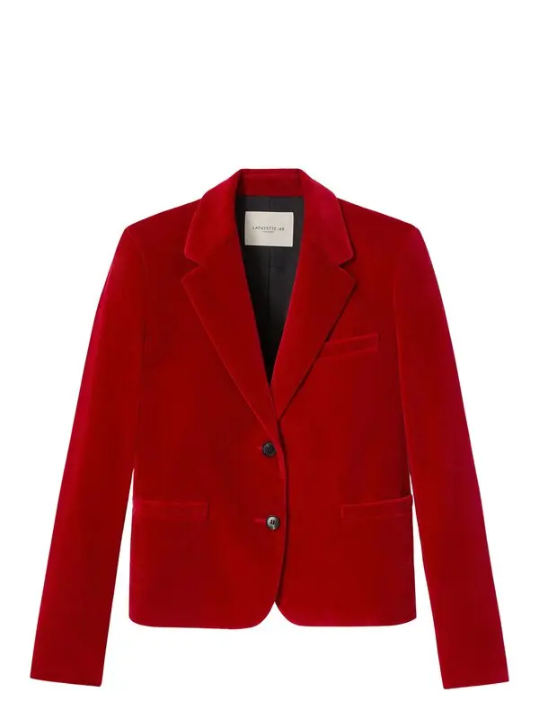 Lafayette 148 New York Cotton Velvet Cropped Boyfriend Blazer - Magnetic Red