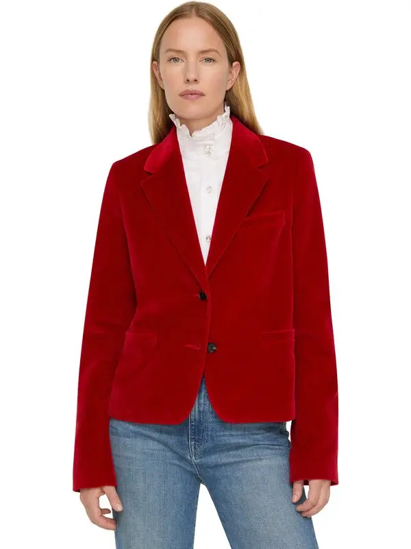 Lafayette 148 New York Cotton Velvet Cropped Boyfriend Blazer - Magnetic Red