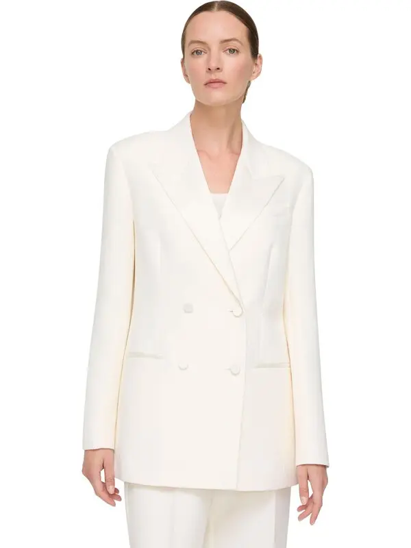Lafayette 148 New York Wool-silk Crepe Double-breasted Tuxedo Jacket - Cloud