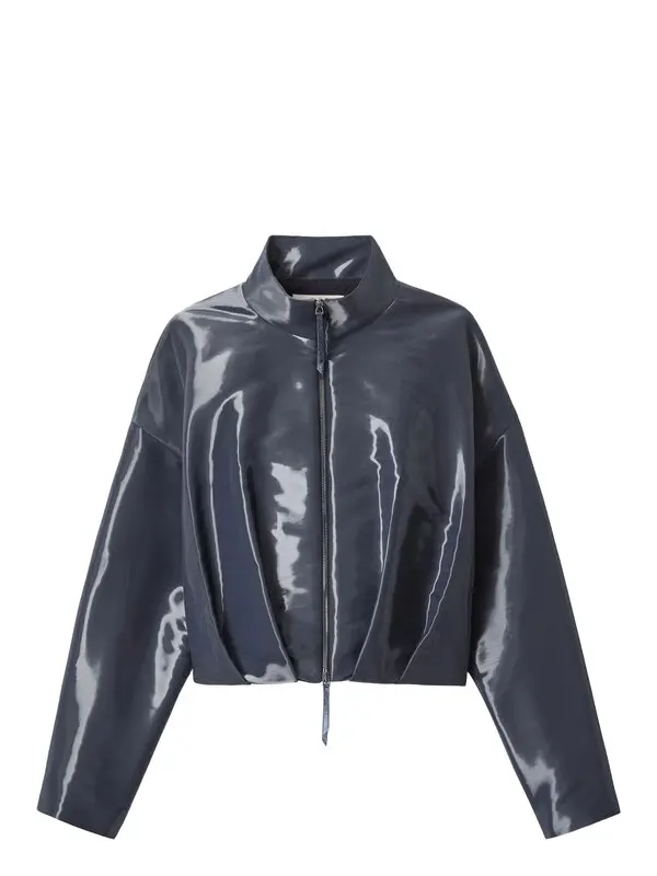 Lafayette 148 New York Twill Pleated Cropped Jacket - Ink Iridescent