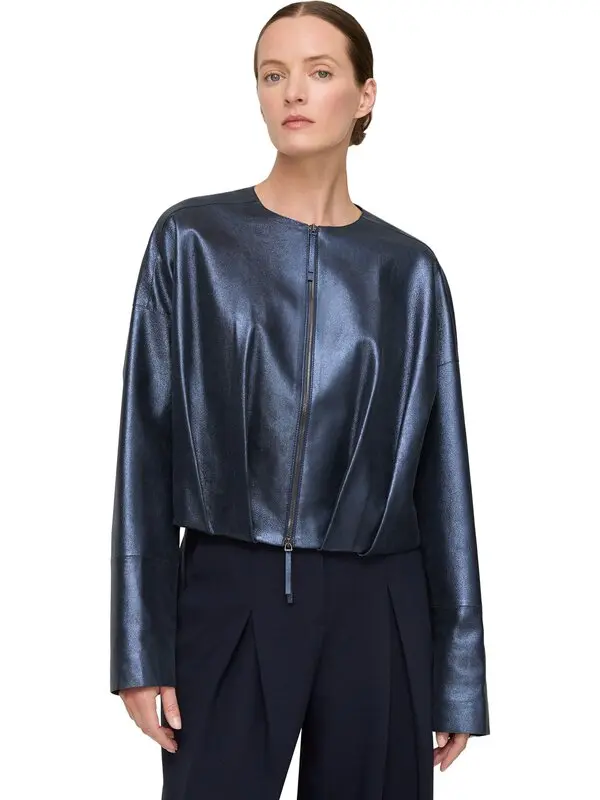 Lafayette 148 New York Metallic Suede Cropped Jacket - Ink Metallic