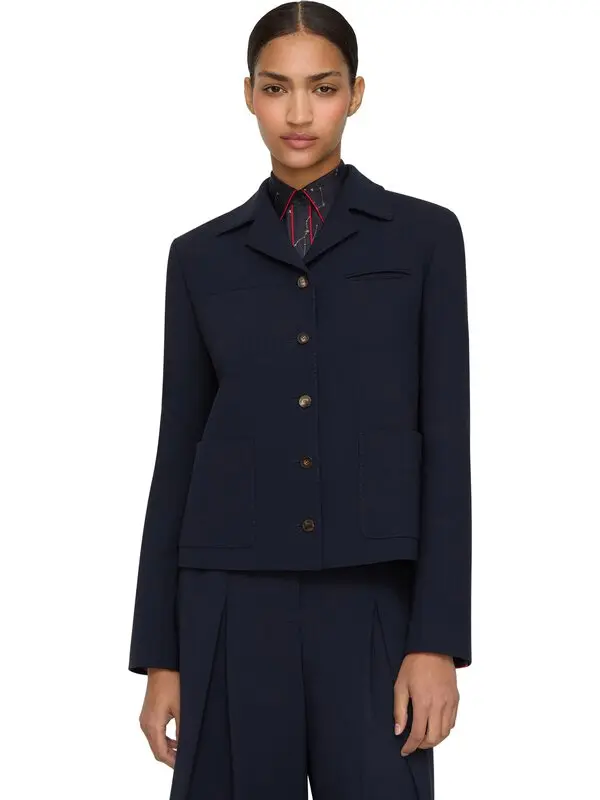 Lafayette 148 New York Wool Patch Pocket Jacket - Blue Ink