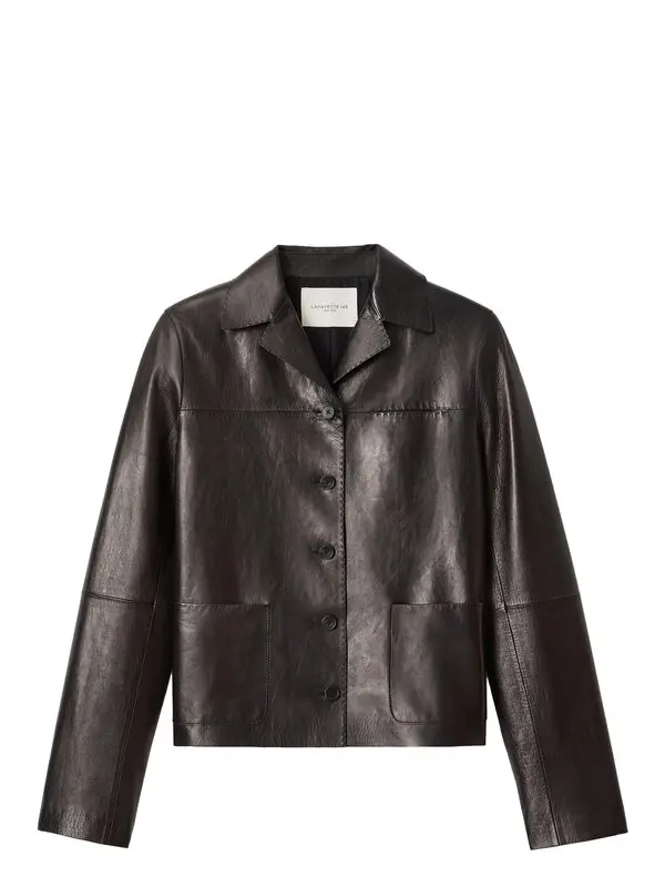Lafayette 148 New York Nappa Leather Patch Pocket Jacket - Black