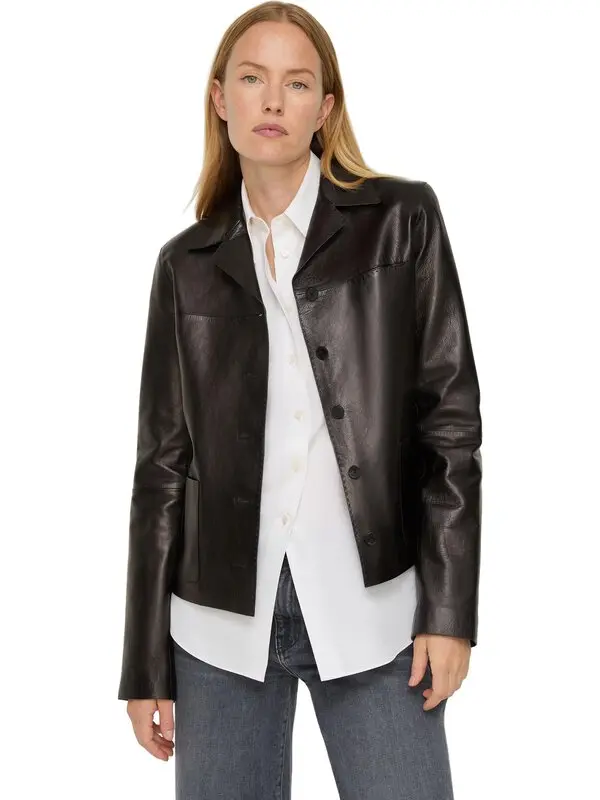 Lafayette 148 New York Nappa Leather Patch Pocket Jacket - Black