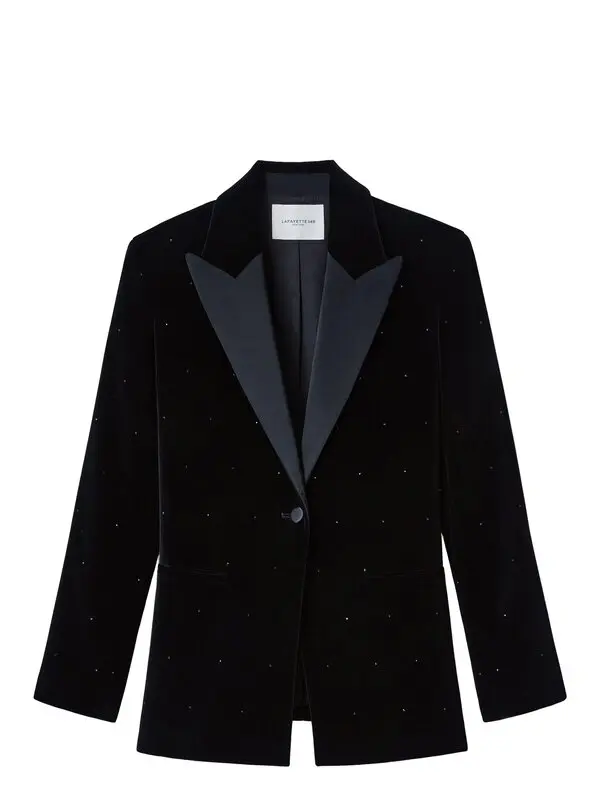 Lafayette 148 New York Velvet Crystal Embellished Tuxedo Jacket - Black