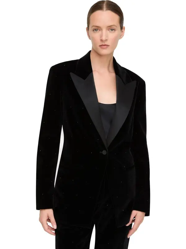 Lafayette 148 New York Velvet Crystal Embellished Tuxedo Jacket - Black