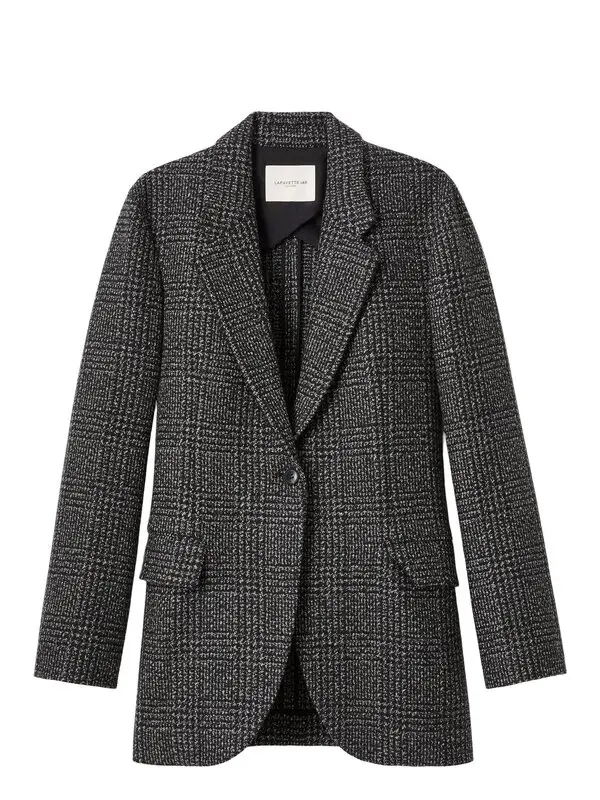 Lafayette 148 New York Plaid Wool Cashmere Neapolitan Jacket - Black Multi