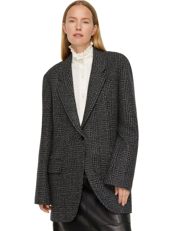 Lafayette 148 New York Plaid Wool Cashmere Neapolitan Jacket - Black Multi