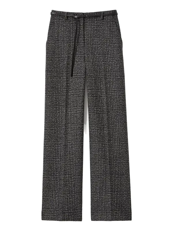 Lafayette 148 New York Plaid Wool Cashmere Wide-leg Trousers - Black Multi