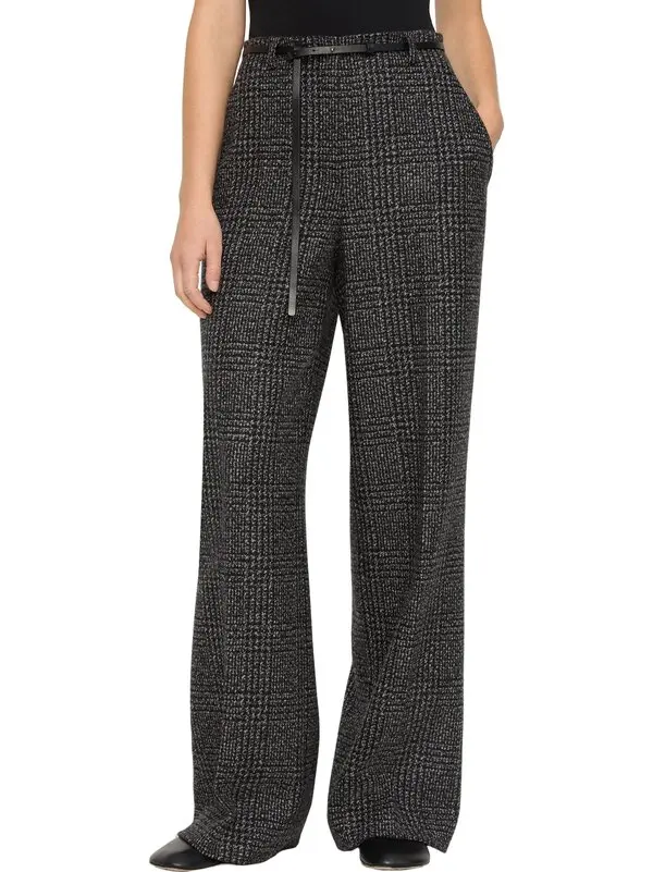 Lafayette 148 New York Plaid Wool Cashmere Wide-leg Trousers - Black Multi