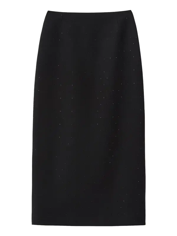 Lafayette 148 New York Wool-silk Crepe Pencil Skirt With Swarovski Crystals - Black