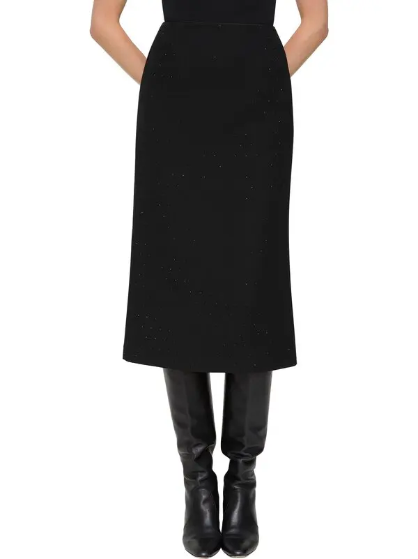 Lafayette 148 New York Wool-silk Crepe Pencil Skirt With Swarovski Crystals - Black