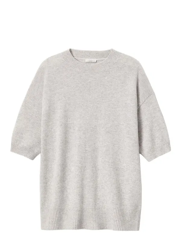 Lafayette 148 New York Cashmere Oversized Short Sleeve Sweater - Grey Heather
