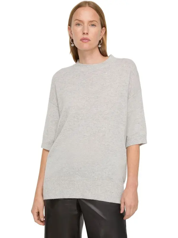 Lafayette 148 New York Cashmere Oversized Short Sleeve Sweater - Grey Heather