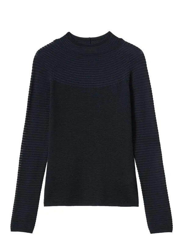 Lafayette 148 New York Sheer Stripe Merino Wool Sweater - Blue Ink