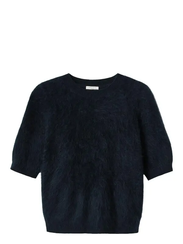 Lafayette 148 New York Brushed Cashmere Crewneck Sweater - Blue Ink