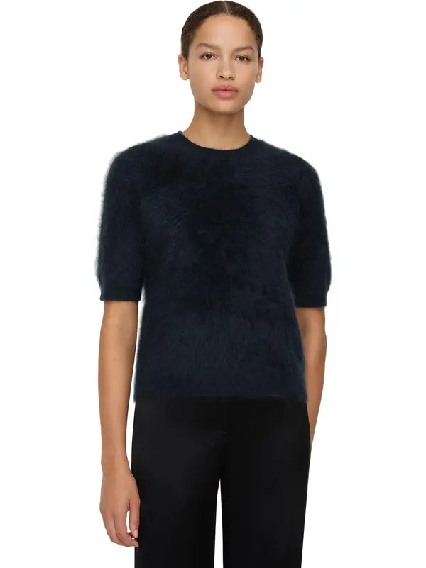 Lafayette 148 New York Brushed Cashmere Crewneck Sweater - Blue Ink