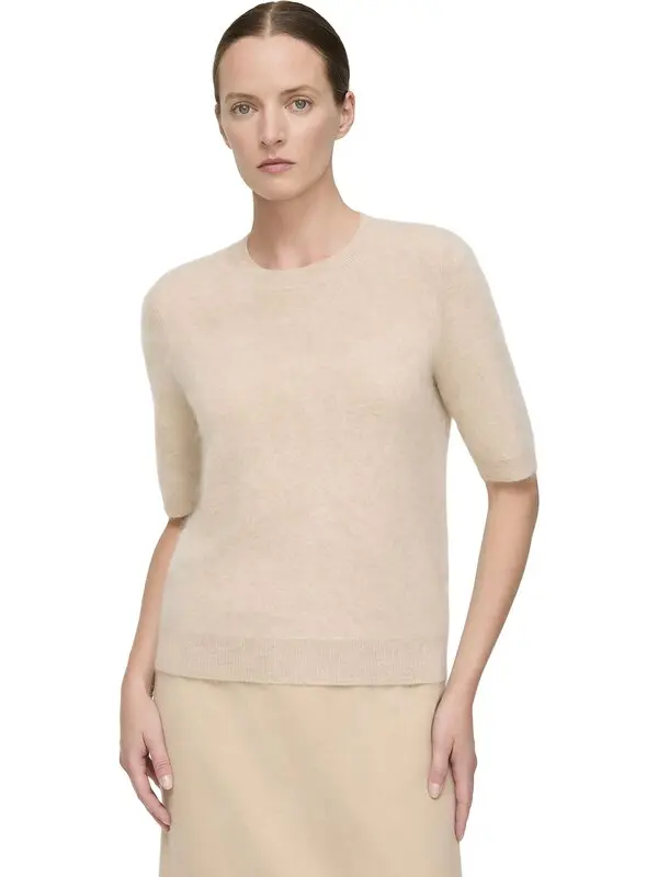 Lafayette 148 New York Brushed Cashmere Crewneck Sweater - Natural Melange