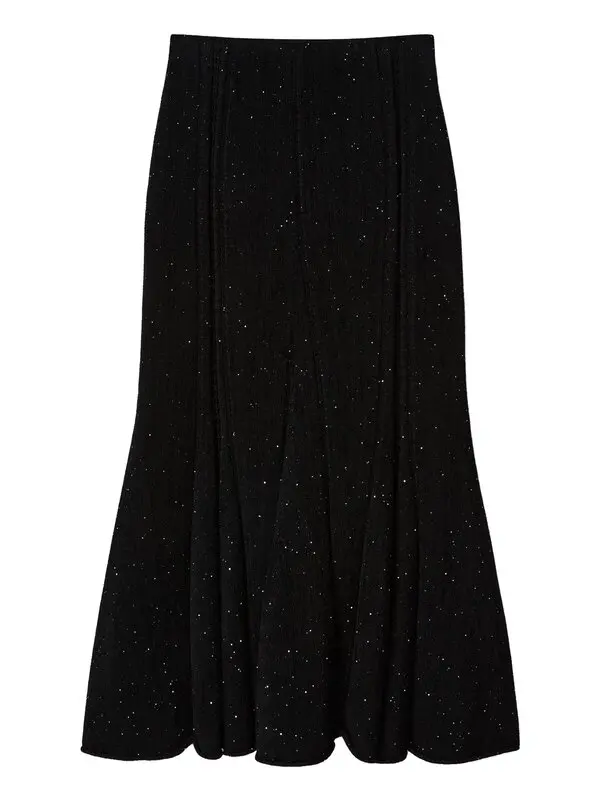 Lafayette 148 New York Sequin Velour Knit Flared Midi Skirt - Black Metallic