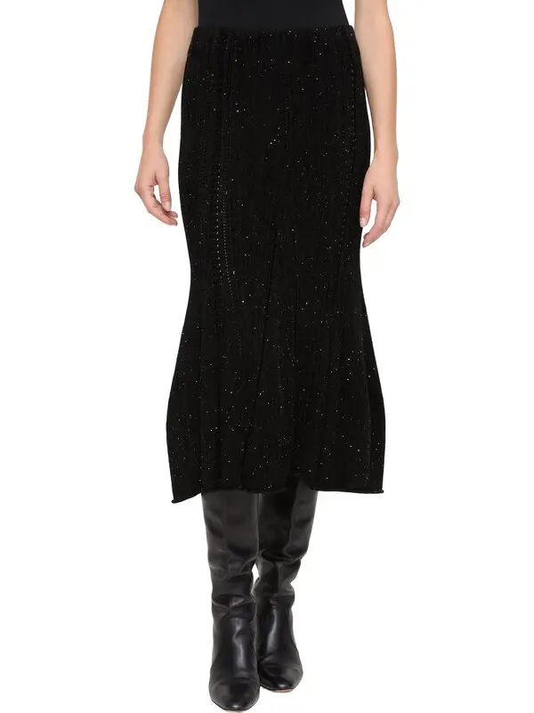 Lafayette 148 New York Sequin Velour Knit Flared Midi Skirt - Black Metallic