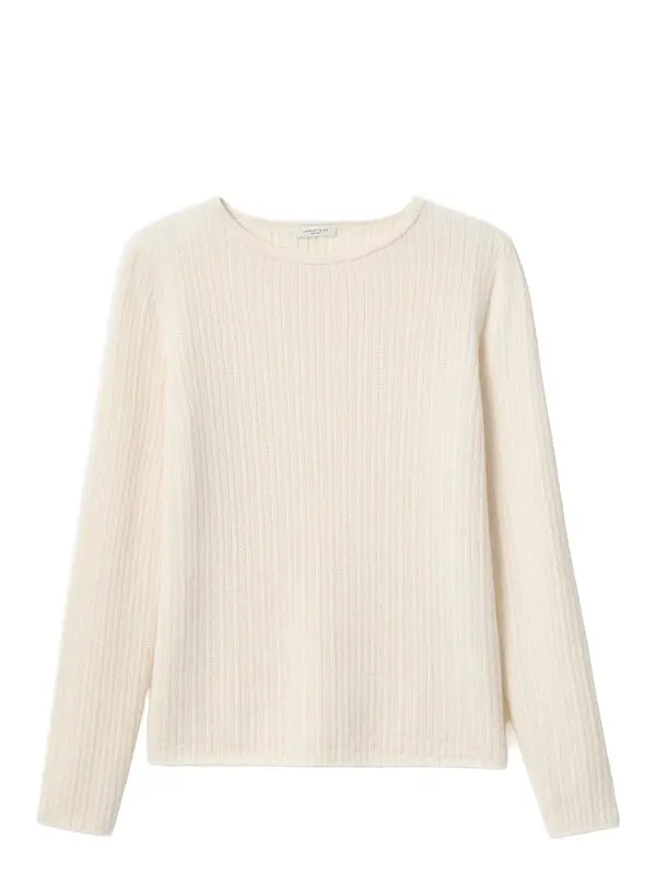 Lafayette 148 New York Cashmere Ribbed Crewneck Sweater - Cloud