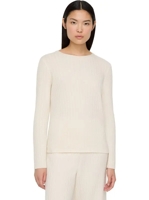 Lafayette 148 New York Cashmere Ribbed Crewneck Sweater - Cloud