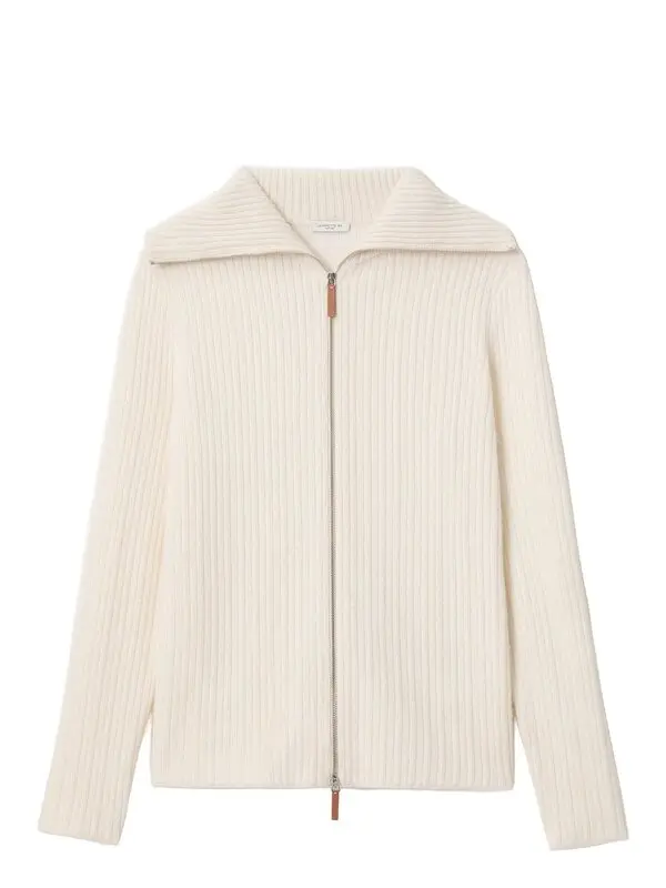 Lafayette 148 New York Ribbed Cashmere Collared Cardigan - Cloud